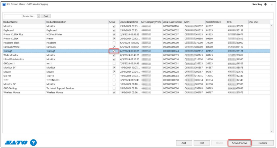 SATO Vendor Tagging (RFID) - Setting the Selected Product As Active Or ...