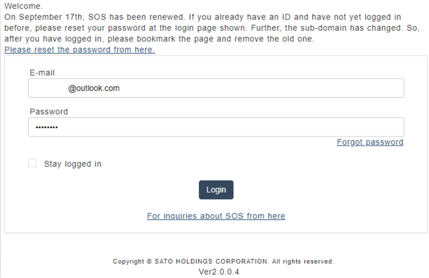 SATO Online Services (SOS) - Login and Initial Settings – SATO Help Center
